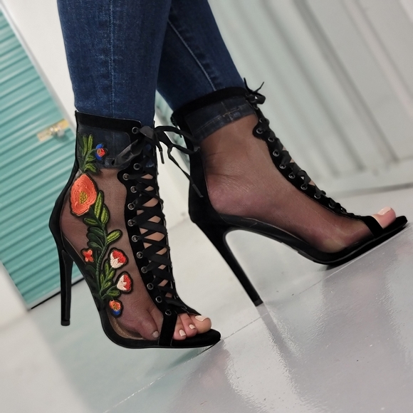 Shoes | Women Ankle Open Toe High Heel Booties Lace Up Black Color ...